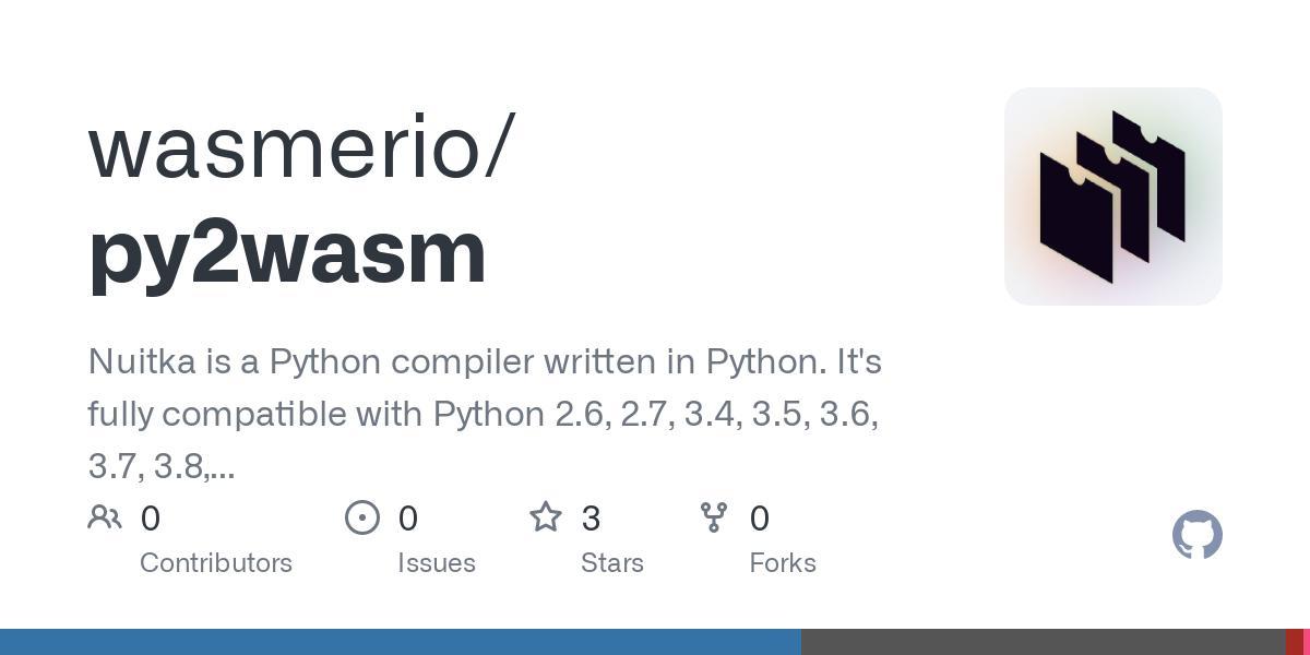 py2wasm is a Python-to-WebAssembly transpiler and compiler, built on top of the Nuitka Python ...